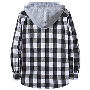 ZITY Flannel Plaid Shirt for Men Regular Fit Long Sleeve Casual Button Down Shirts Black White Gray X-Large