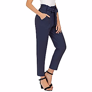 GRACE KARIN Women's Pants Trouser Slim Casual Cropped Paper Bag Waist Pants Navy Blue M