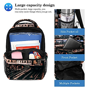 TBOUOBT Travel Backpack Set Lightweight Laptop Casual Backpack for Women Men, New York Train