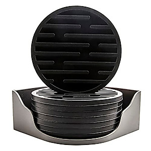Viwehots Silicone Drink Coasters Sets of 8 with Holder Fits Any Size of Drinking Glasses, Protect for Any Table Type Wood, Granite, Glass, Soapstone, Sandstone, Stone Tables Cool Home Decor Black