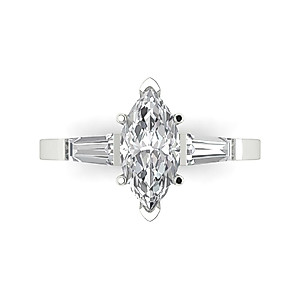 2.0 Ct Brilliant Marquise Cut Clear Simulated Diamond 14K White Gold Three Stone Engagement Bridal Anniversary Ring Size 3.5