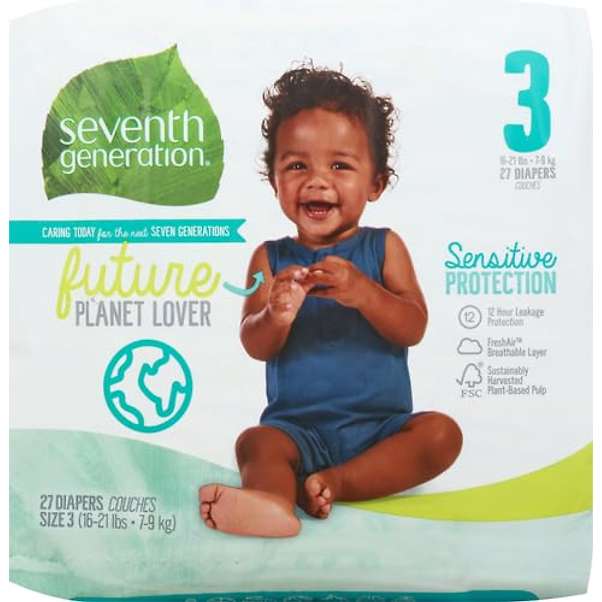 Seventh Generation Baby Diapers, Sensitive Protection, Size 3, 27 Count