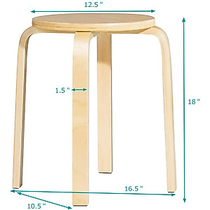 HAPPYGRILL 4-Piece Wood Stools Set Stackable Wood Bar Stool Seat, Round Backless Chairs for Room Patio Garden Kitchen