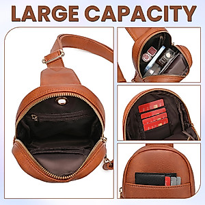 Hvjcez Small Sling Bag for Women Waterproof Vegan Leather Crossbody Fanny Pack Chest Bag for Women Trendy Crossbody Purse for Travel Gift Brown