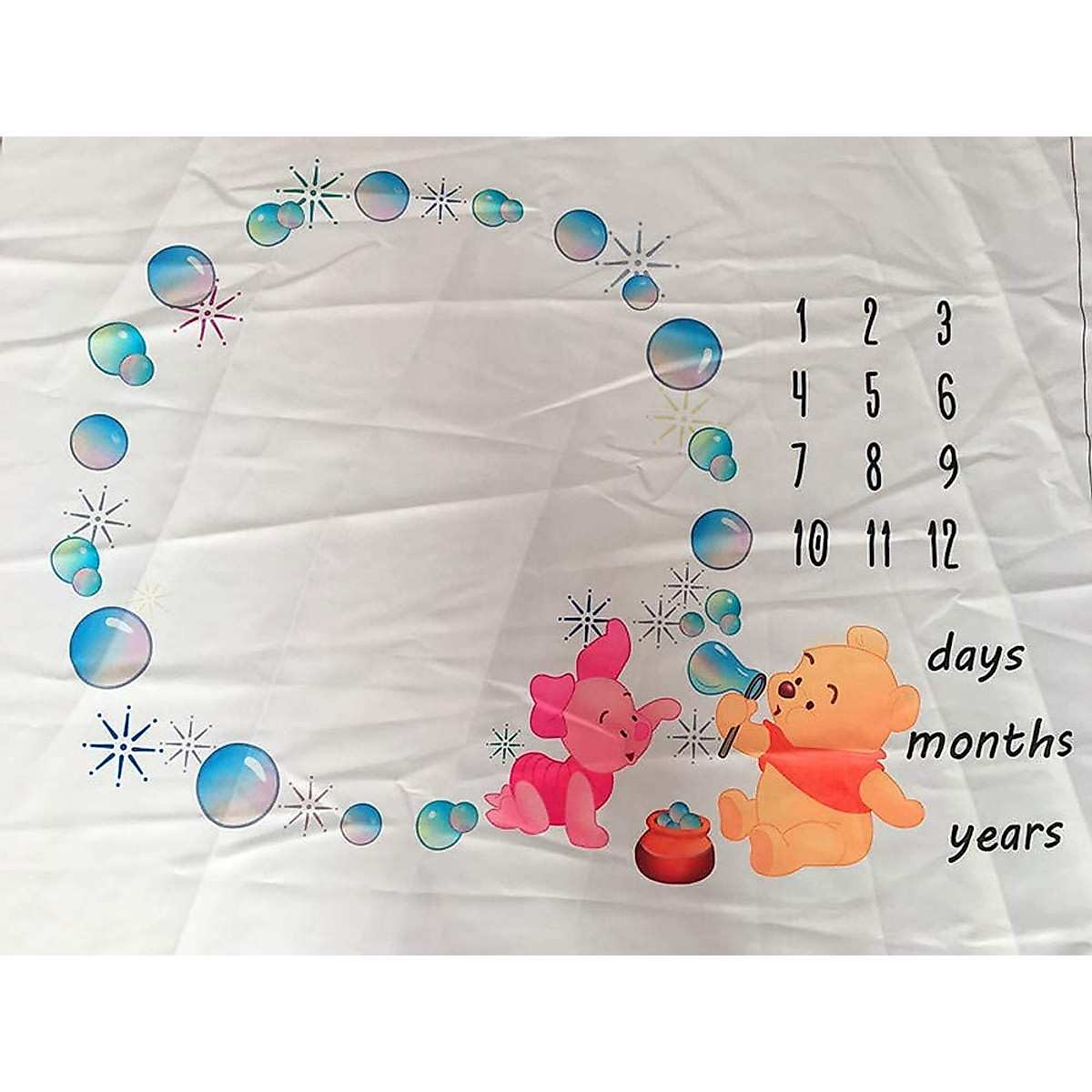 Baby Monthly Milestone Blanket Newborn Photo Props Shoots Backdrop Personalized Animal Yellow Bear Pink Elephant Blowing Bubbles Photography Growing Infants Toddlers Soft Fleece Swaddle Blanket