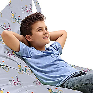 Lunarable Bicycle Lounger Chair Bag, Summer Season Activity Themed Pattern Hand Drawn Bikes on Pastel Colored Background, High Capacity Storage with Handle Container, Lounger Size, Multicolor
