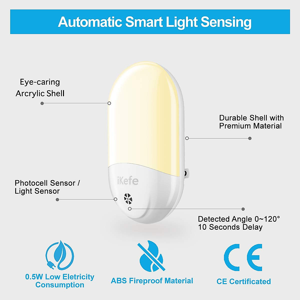 iKefe 2PCS LED Wall Plug-in Night Light Lamp with Automatic Light Sensor, Soft Warm White/Electric Outlet Plug Nightlight for Bathroom, Toddler, Kids, Baby Room, Nursery, Bedroom, Hallway, Kitchen