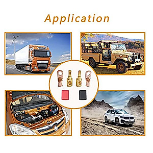 2Pairs of Car Audio 1/0 Gauge to 4 Gauge Amp Input Reducers (Gold), with AWG 1/0-3/8 inch Battery Terminal Connector and Heat Shrink tubing