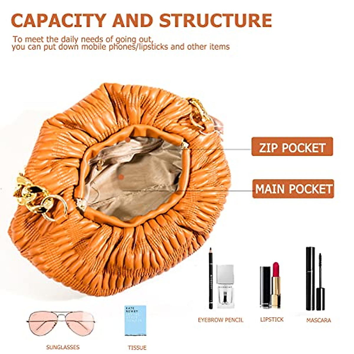 TUGONK Women's Designer Shoulder Bag Ruched Cluch Purse Dumpling Shoulder Bag Chain Pouch Bag for Women