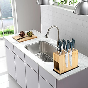 Magnetic Knife Block - Storage Up to 26 knives, Double Sided Magnetic Knife Holder Rack for Kitchen Counter, Bamboo Wood Magnetic Knife Storage Stand with Absorbent Protection Pad, without Knives