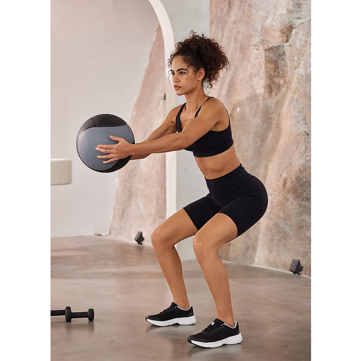 BALEAF Women's Light Compression Biker Shorts 8" High Waisted Yoga Gym Spandex Shorts Side Pockets Black XL