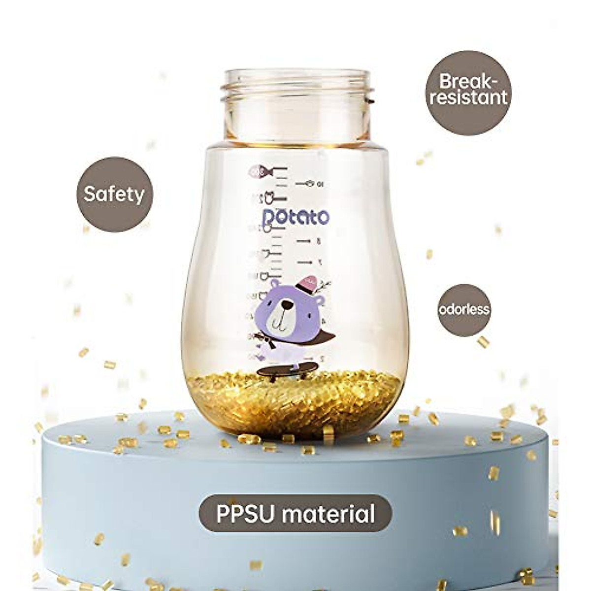 POTATO Sippy Cups For Toddlers with Straw Spill Proof, PPSU Learner Cup with Handle for Boy, Water Bottle for Baby 6 Months with 2 Type of Spout, 10 Ounce Blue