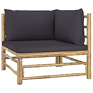 YAFF 12 Piece Patio Lounge Set with Dark Gray Cushions Bamboo-8226