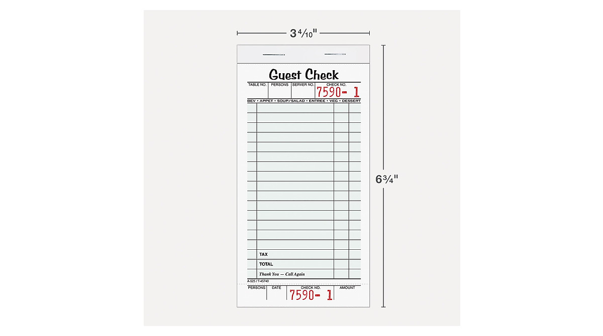 Adams Guest Check Pads - 50 Sheets, Perforated Receipt, White