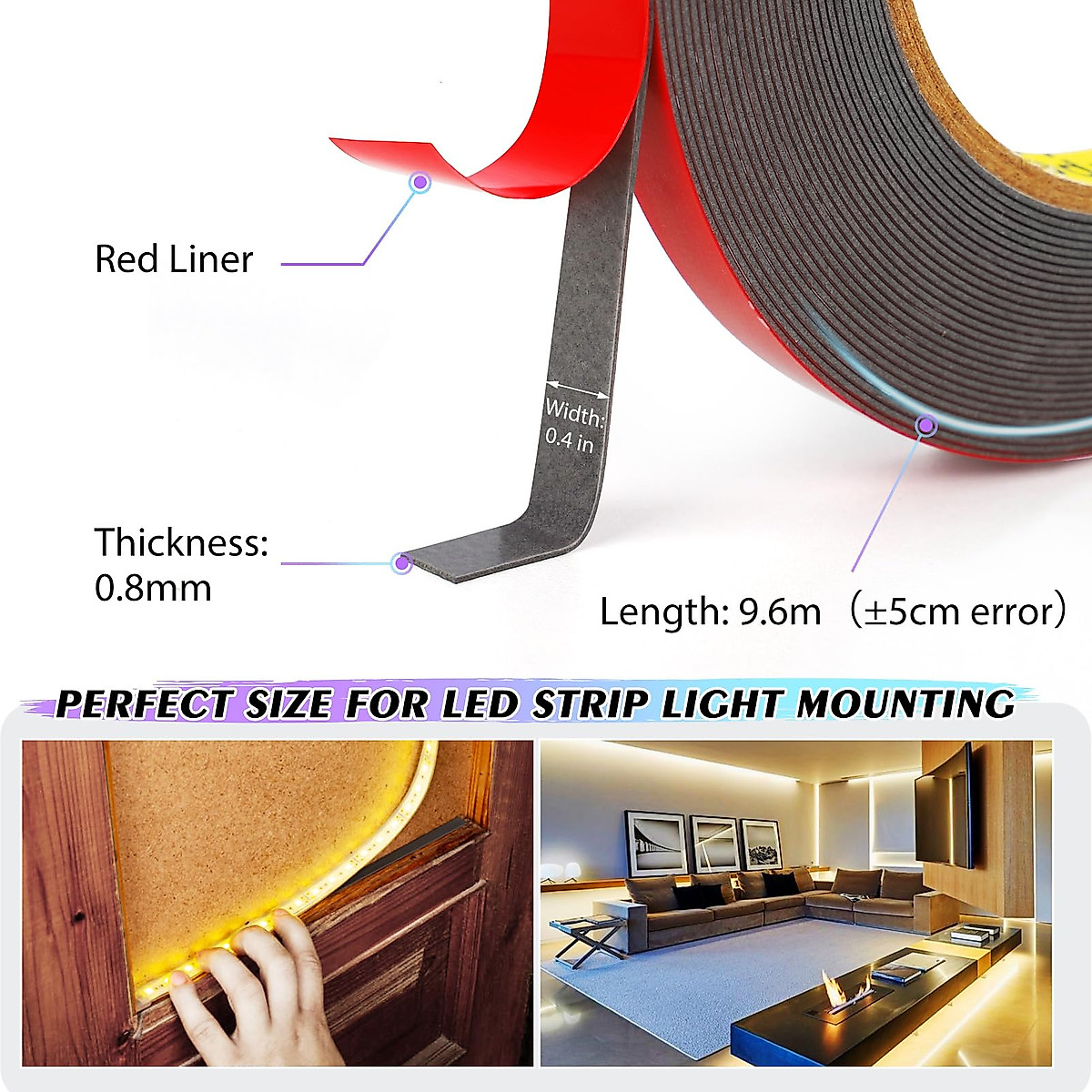 Double Sided Tape, Heavy Duty Mounting Tape, 33FT x 0.4IN Adhesive Foam Tape 3M Quality for Home Office Car Automotive Decor