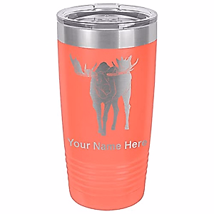 LaserGram 20oz Vacuum Insulated Tumbler Mug, Moose, Personalized Engraving Included (Coral)