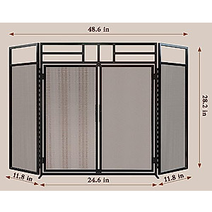 Fire Beauty 3-Panel Folding Fireplace Screen with Magnetic Hinged Doors, Solid Wrought Iron Panels Fire Spark Guard