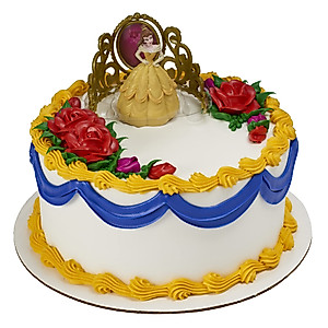 DecoSet® Disney Princess Belle Beautiful As A Rose Cake Topper, 2-Piece Decorations Set with Belle Figurine and Golden Tiara with Spinning Jewel, Beauty and the Beast Cake Decoration