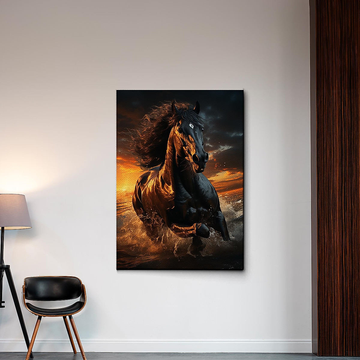 Majestic Black Stallion Galloping In The Clouds, Black Horse On Salt Flats, Canvas Print, Black Horse Print, Black Horse Wall Art, Canvas, Art Decor
