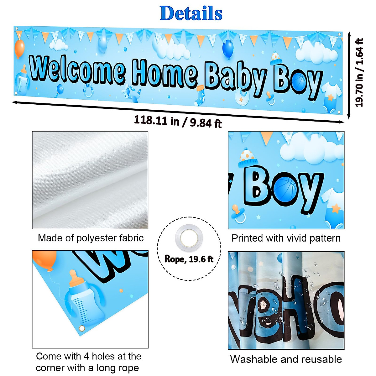 Labakita Welcome Home Baby Boy Yard Banner, Large It’s a Boy Baby Shower Banner, Blue Baby Shower Decorations for Boy, Gender Reveal Baby Shower Inside Outside Decoration