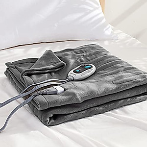 Beautyrest Fleece Electric Blanket Heated Throw Wrap Super Soft Hypoallergenic with Auto Shutoff-3-Setting Controller, 50 x 60 in, Grey