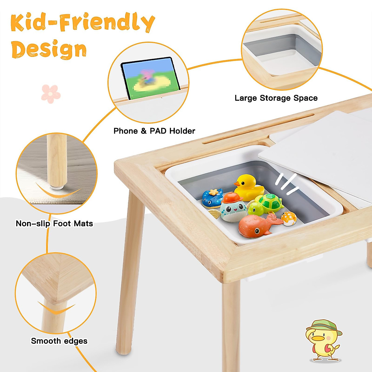 Frogprin Upgrade Sensory Table for Toddlers, Kids Table with 2 Large Storage Bins 7 Sand Toys Play Sand Table Activity Table Indoor/Outdoor for Boys Girls Gift (Oak)