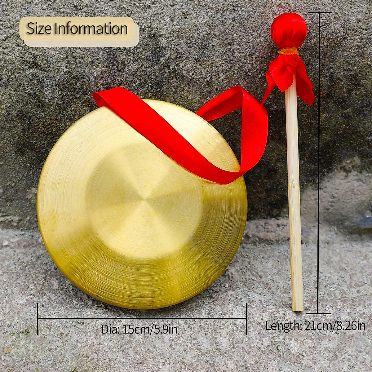 GTHER 15cm 5.9in Chinese Traditional Percussion Instrument Gong with Wooden Hammer Beater Mallet & Hanging String