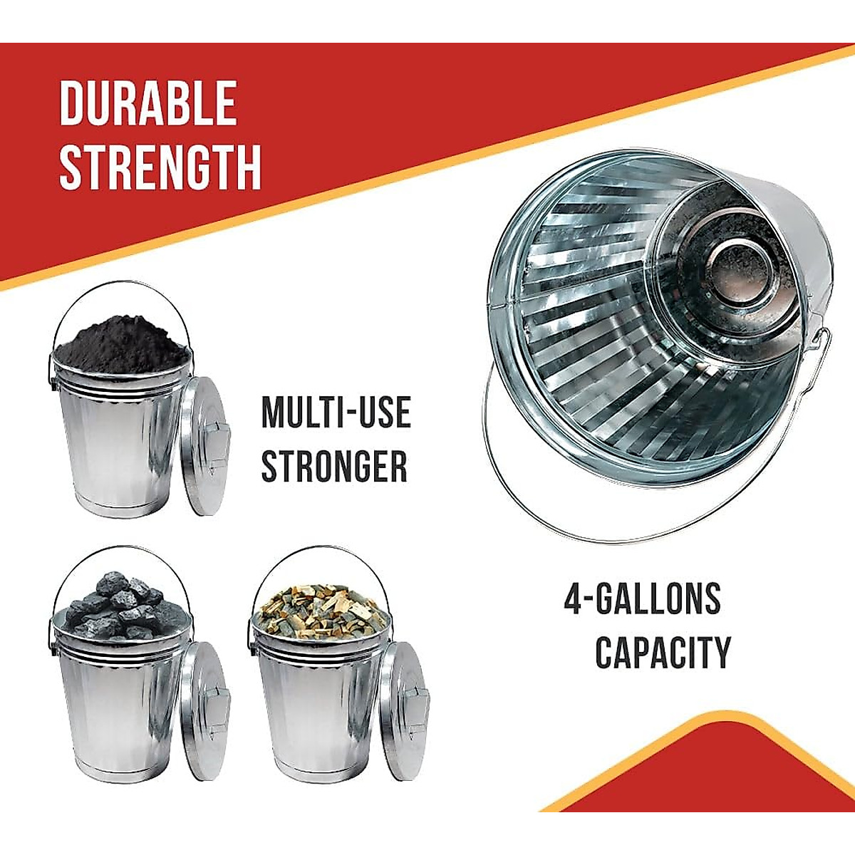 Mytee Products Galvanized Trash Can w/Lid Ideal for Trailers - 6 Gallon Steel Mounted Small Outdoor Garbage Can for Home, Office, Bathroom, Kitchen - Fire and Heat Resistant