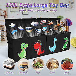 Extra Large Toy Box Chest for Kids Organizer, Collapsible Toy Storage Bins with Magnetic Lid, Dinosaur Toy Box for Living Room, Playroom, Bedroom, Nursery, 51.96"x11.81"x15.75", Black