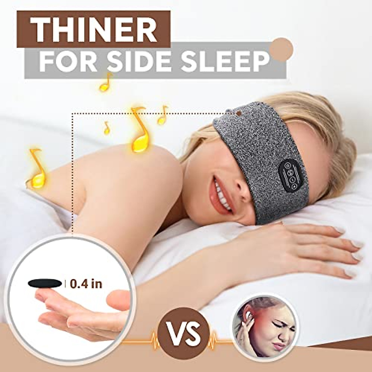 WINONLY Sleep Headphones Wireless Head Band Stretchable Bluetooth 5.2 Sleep Headband Earphones, Comfy Side Sleeping Earbuds with High Definition Stereo Speakers, Electronics, Gifts for Men Women