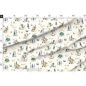 Spoonflower Fabric - Baby Dragon Whimsical Fun Cute Happy Cheerful Fantasy Mythical Beige Printed on Polartec(R) Fleece Fabric by The Yard - Sewing Blankets Loungewear and No-Sew