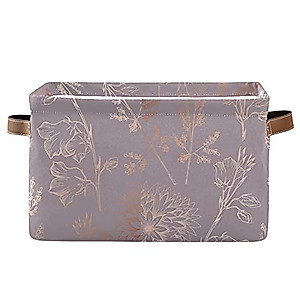 susiyo Large Foldable Storage Bin Rose Gold Elegant Floral Fabric Storage Baskets Collapsible Decorative Baskets Organizing Basket Bin with PU Handles for Shelves Home Closet Bedroom Living Room-2Pack