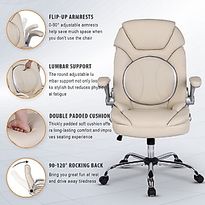 Comermax Executive Office Chairs with Lumbar Support and Flip up Arms Ergonomic Managerial Executive Chair Velvet Desk Chair with Wheels for Home Office (White)