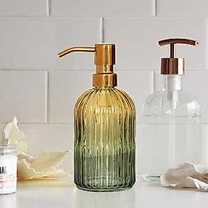 Soap Pump Dispenser Hand Soap Dispenser Clear Glass Soap Dispenser Stainless Steel Gold Pump Refillable Liquid Soap Dispensers for Bathroom Kitchen Hotel Lotions Bottles Dispenser