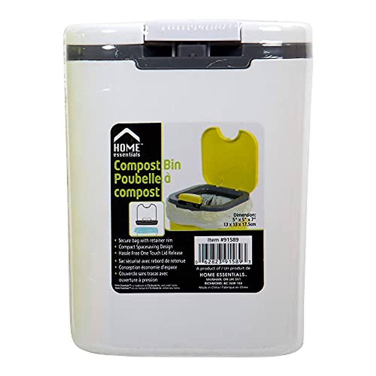 ACTION-1 2L Plastic Odor-Free Small Compost Bin, 5 x 5 x 7 inches, White