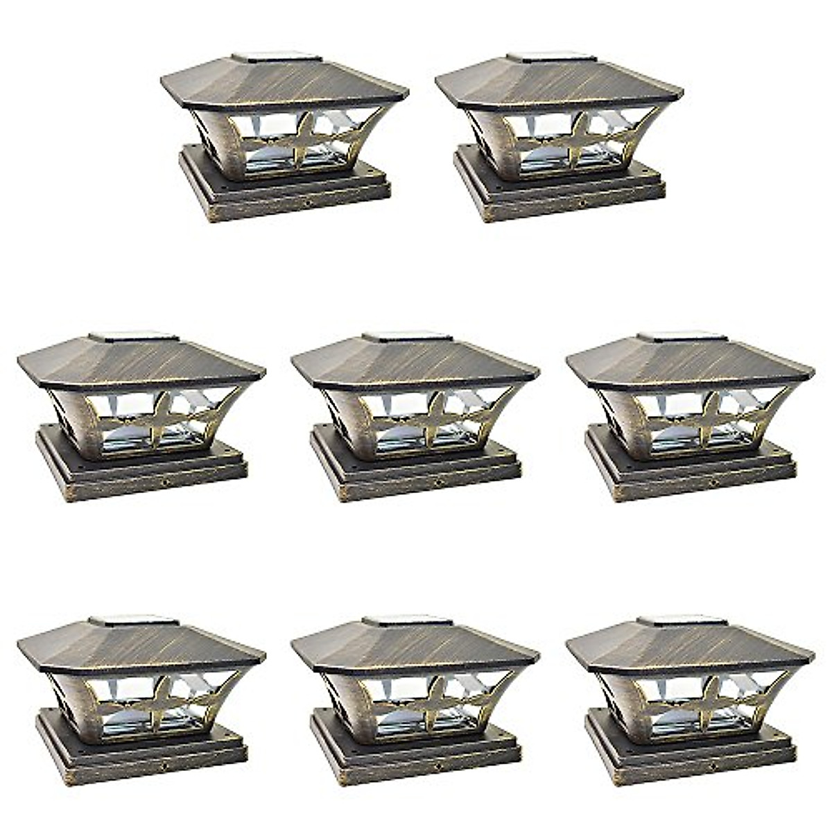 iGlow 8 Pack Vintage Bronze Garden 6 x 6 Solar SMD LED Post Deck Cap Square Fence Light Landscape Lamp PVC Vinyl Wood