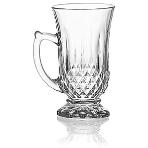 Red Co. 6-Pack Classic Clear Cut Glass 4.5 Oz Footed Turkish Tea Cups with Handles, Etched Design
