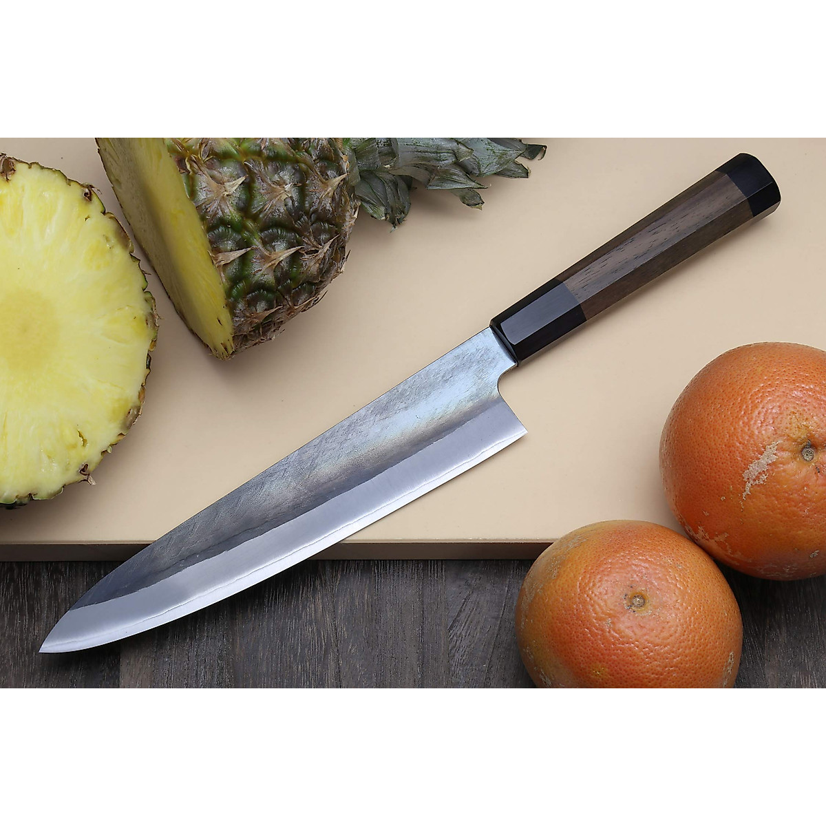 Yoshihiro Kurouchi Black-Forged Blue Steel Stainless Clad Gyuto Chefs Knife Ebony Handle (8.25'' (210mm) & No Saya)