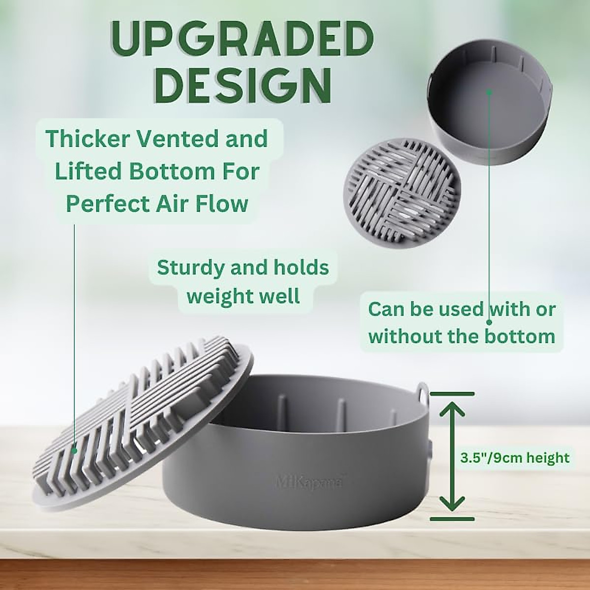 MiKapana Silicone Air fryer Liners Reusable for Air Fryer Basket Sturdy Strong Kitchen Gadgets Air Fryer Accessories Airfryer Liners Silicone Bowl For Air Fryer Oven BPA free (Grey - 8.6")