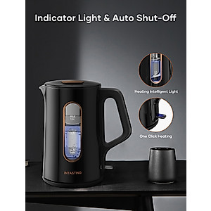 INTASTING Electric Kettle, Double Wall Glass Inner, Hot Water Boiler Heater Pot, 1.5-Liter, 1200 Watts for Fast Boiling, 53oz BPA Free, Glossy Black