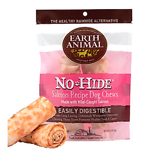 Earth Animal No Hide Small Long Lasting Dog Chew Rolls, Salmon, 2 Count Pack of 1