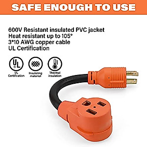 Flameweld Welder Adapter Cord - NEMA L14-30P Twist Locking to 6-50R, 4 Prong Generator to 3 Prong Welder Power Adapter Cord, 125/250V STW 10AWG Generator Cord, ETL (Orange)