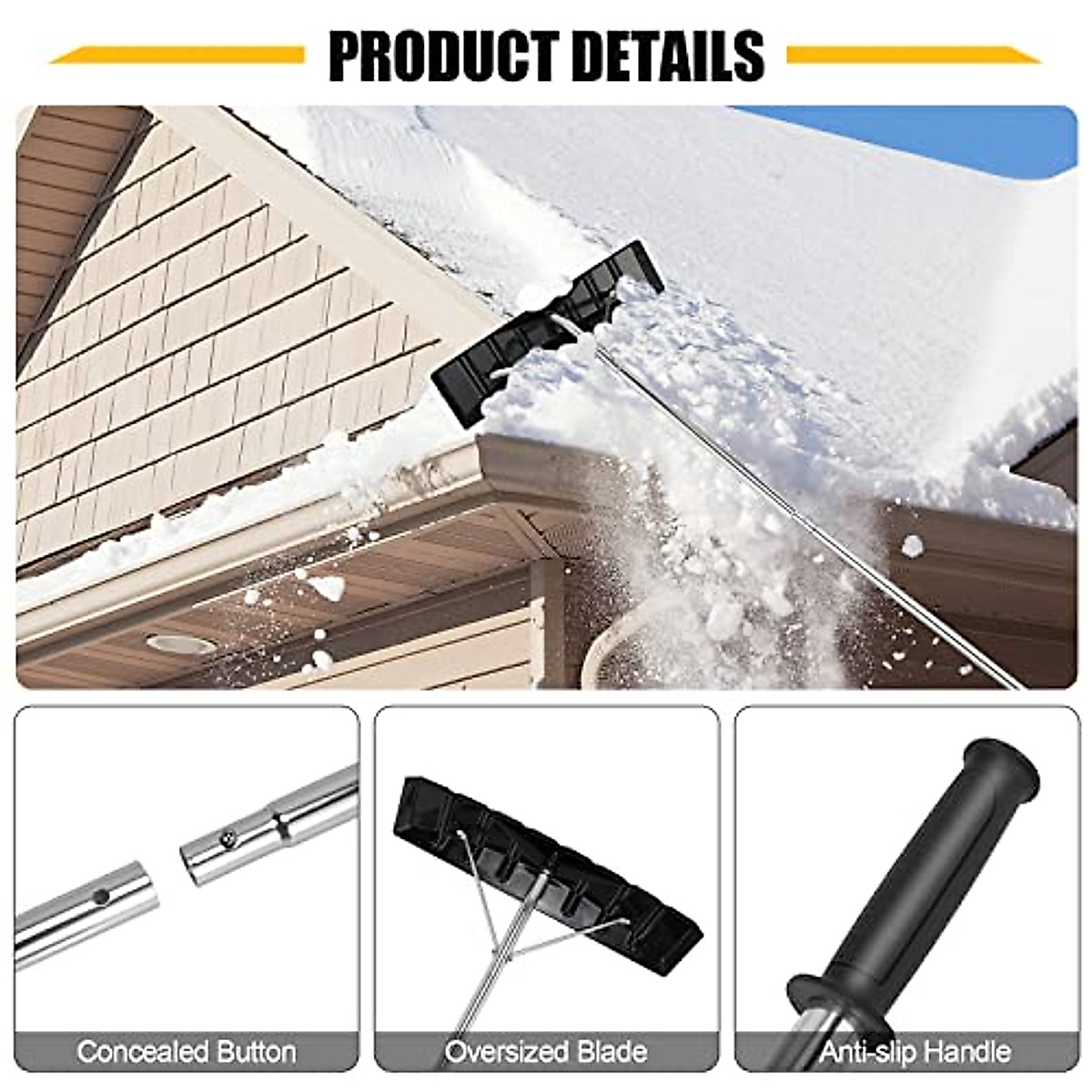 GYMAX Snow Roof Rake, 4.8-20FT Extendable Aluminum Snow Removal Tool with Anti-Slip Handle & 25” Wide Blade, Snow Rake for House Roof Leaves, Dribs