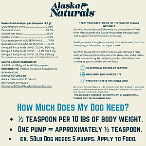 Sustainable Wild Alaskan Fish Oil for Dogs Skin and Coat – EPA + DHA Omega 3 Oil - Fatty Acids Dog Supplements - Support Fur Coat and Brain Health - Natural Liquid Food Topper for Pets – 32 oz. Pump