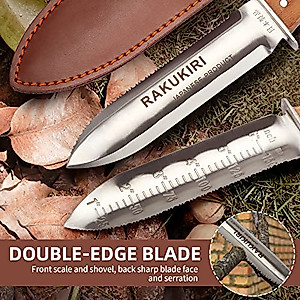 Hori Hori Garden Knife Japanese Stainless Steel, 7'' Durable Gardening Tool for Weeding, Digging, Cutting & Planting with Leather Sheath