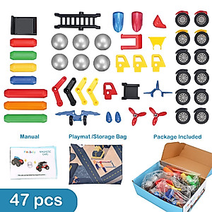 Finebely Magnetic Toys for Kids Magnetic Toy Cars Set with Play Mat|Storage Bag for Magnet Airplane Vehicles Cars Construction Car Assembly DIY Toddler Magnetic Toys for Kids 6-8 and Up 47 PCS