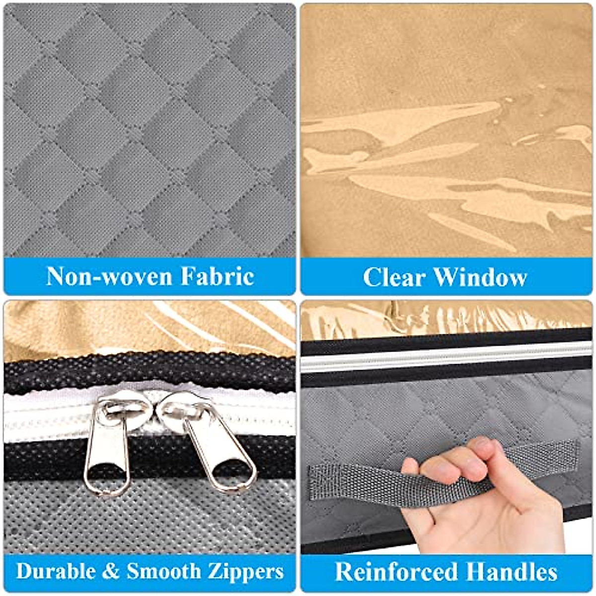 Homelove Under Bed Storage Bags, 2 Pack Fabric Underbed Storage Containers with Reinforced Handles and Clear Window Foldable Bedroom Organizer Bags Bin for Blankets Clothes Comforters Toys,Grey