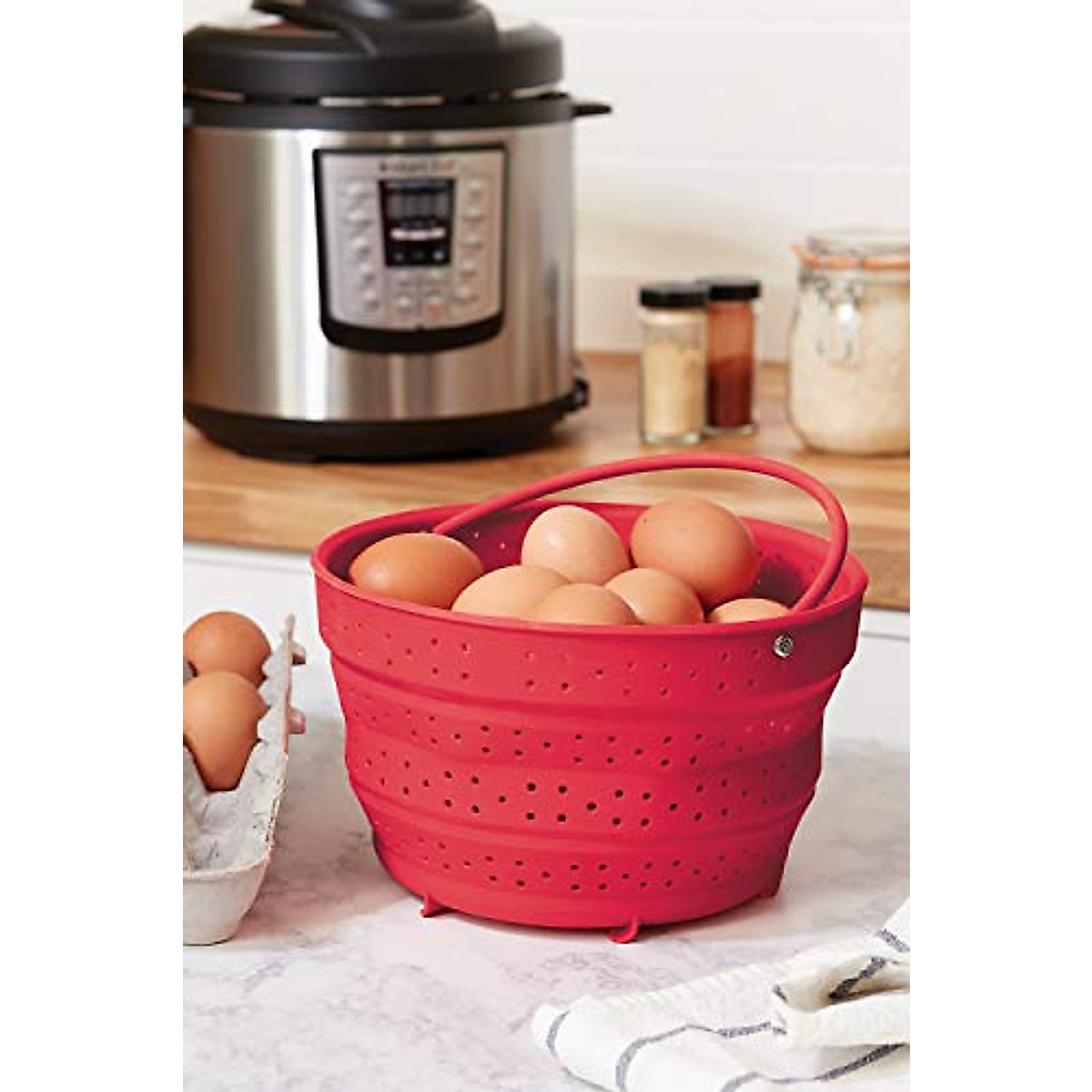 Fox Run Collapsible Silicone Steamer Basket Insert for Instant Pot, 6-Quart, Red