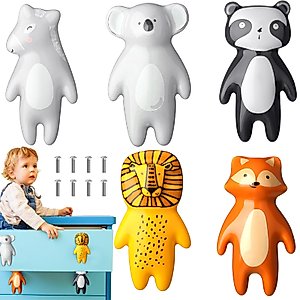 5 Pieces Cute Animal Knobs Kid Handles Ceramic Knobs Child Drawer Pulls Animal Cabinet Handles Lovely Cupboard Knobs Nursery Drawer Handle with Screws for Room Bedroom Bathroom Kitchen Door Dressers