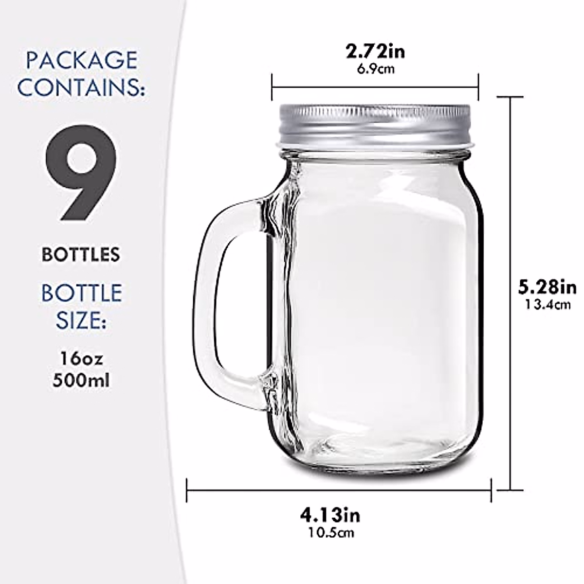 DESIYUE 9 Pack 16 Oz Mason jar Drinking Glasses, Mason Mugs with Handle, Old Fashioned Regular & Glass Mason Jar Mugs with Lids & Straws for Juice, Smoothies, Kombucha, Tea, Milk,Best Gift